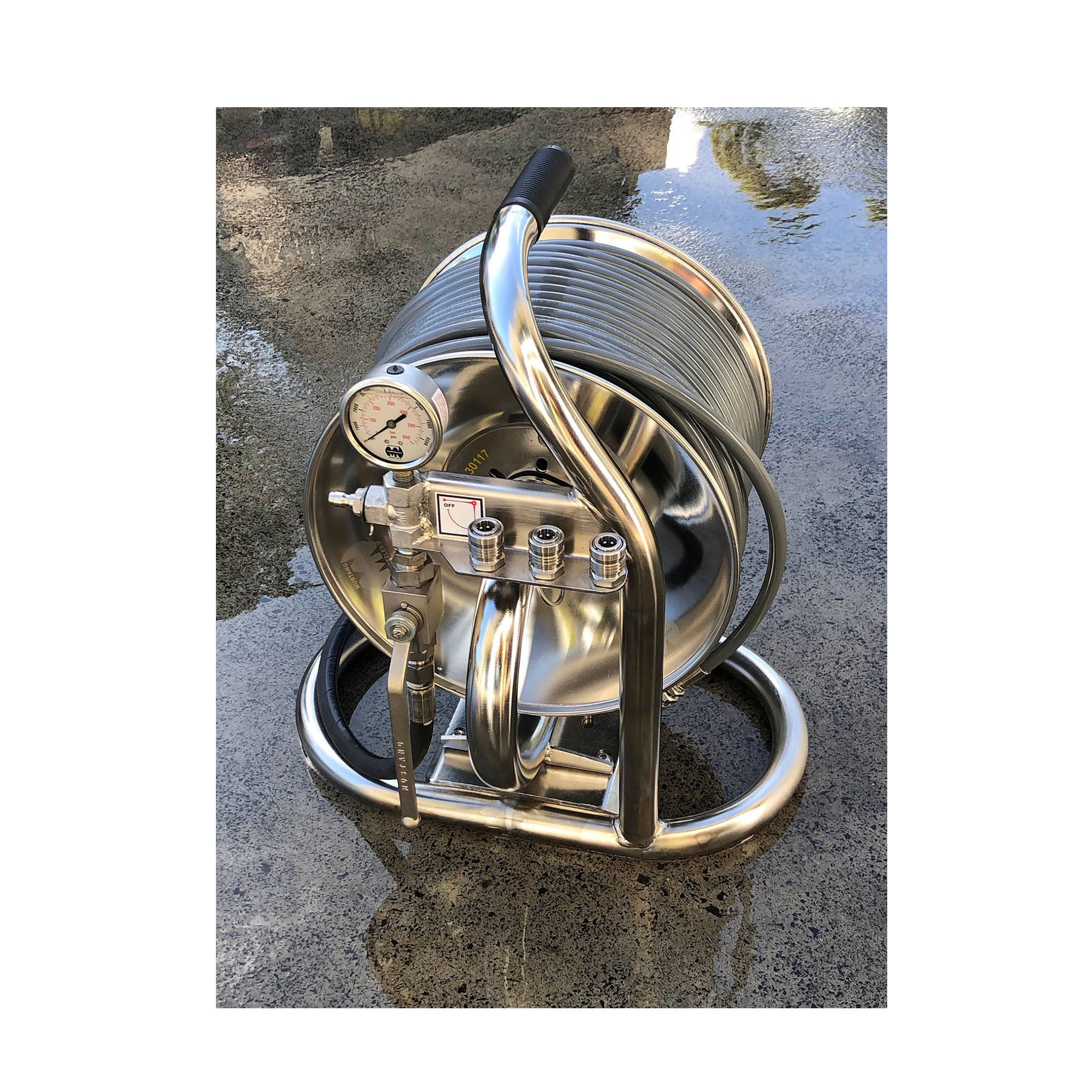 Remote Mini Reel with 60m 1/4" Hose In Stainless Steel - The Jetters Edge